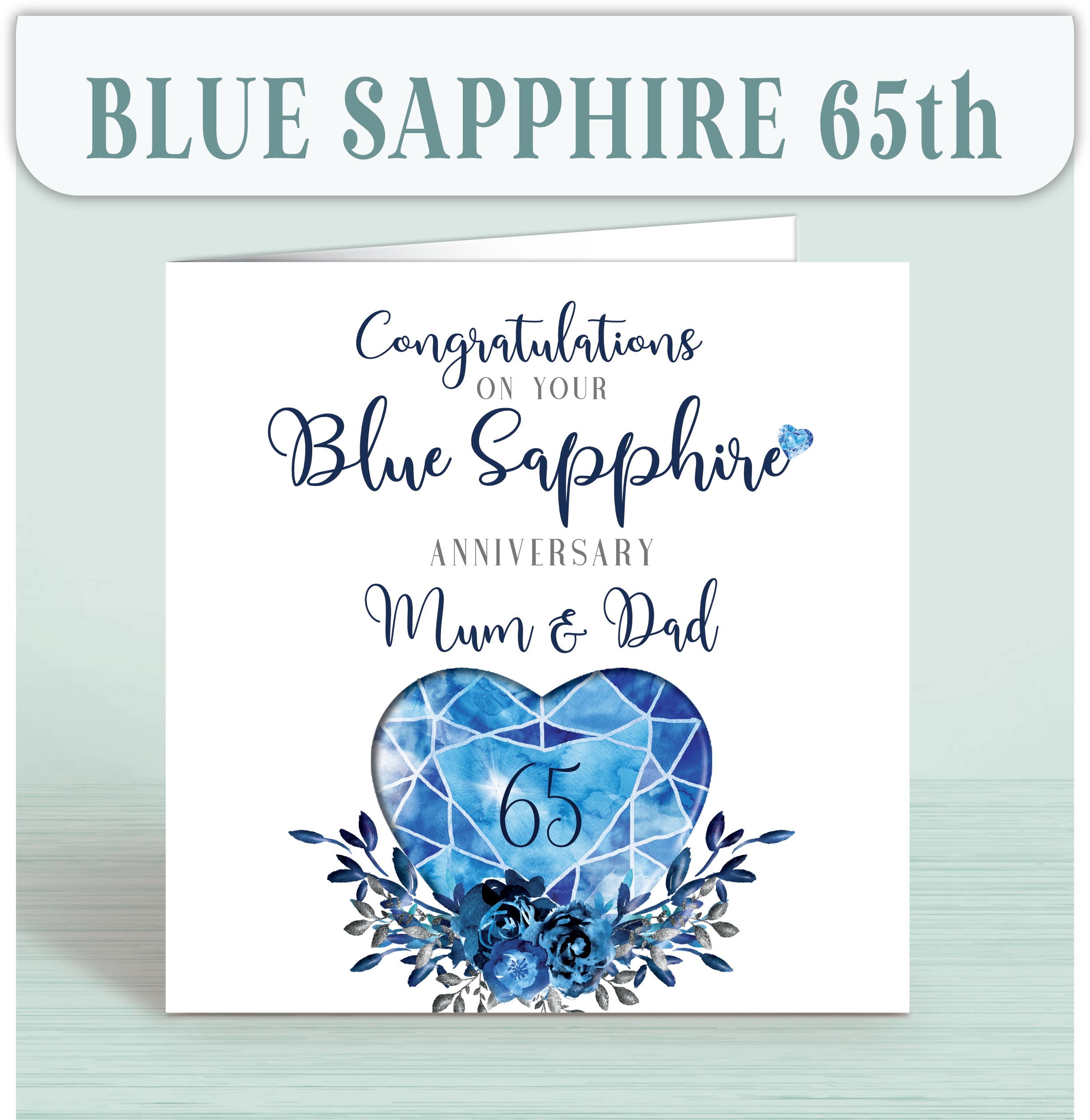 Blue Sapphire 65th Anniversary Cards, Personalised 65th Blue Sapphire – Oliver Rose Designs