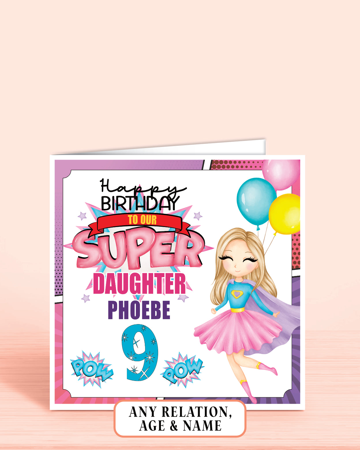 Super Hero Girl Birthday Card, Blonde Hair (6x6 inches) – Oliver Rose ...