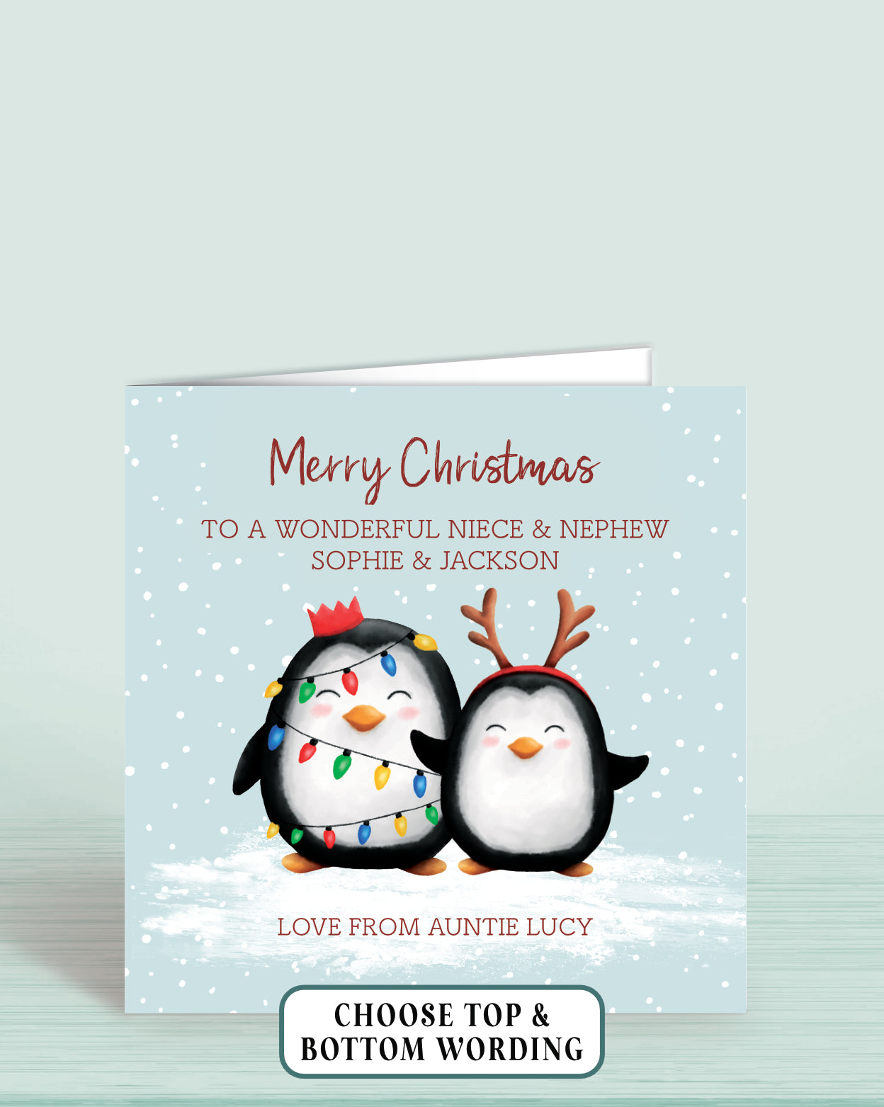 Cute Penguin Christmas Card (Two Penguins) (6x6 inches) – Oliver Rose ...