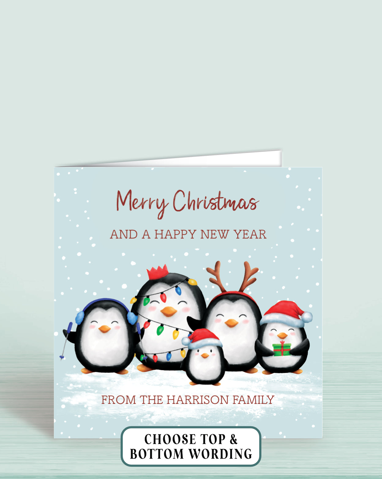 Cute Penguin Christmas Card (Five Penguins) (6x6 inches) – Oliver Rose ...