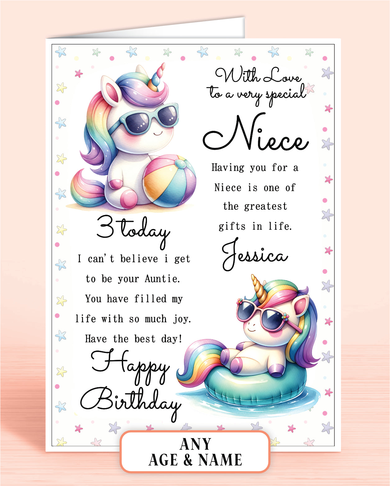 Niece Birthday Card, Beach Unicorns Personalised Birthday Card – Oliver ...